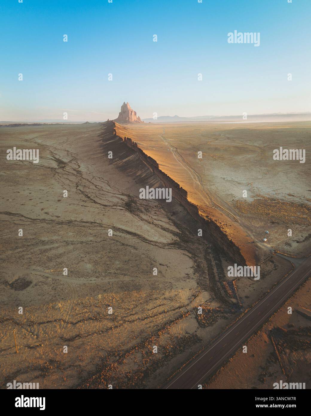 Aerial view of the famous monadnock Shiprock at sunrise, Navajo Nation ...