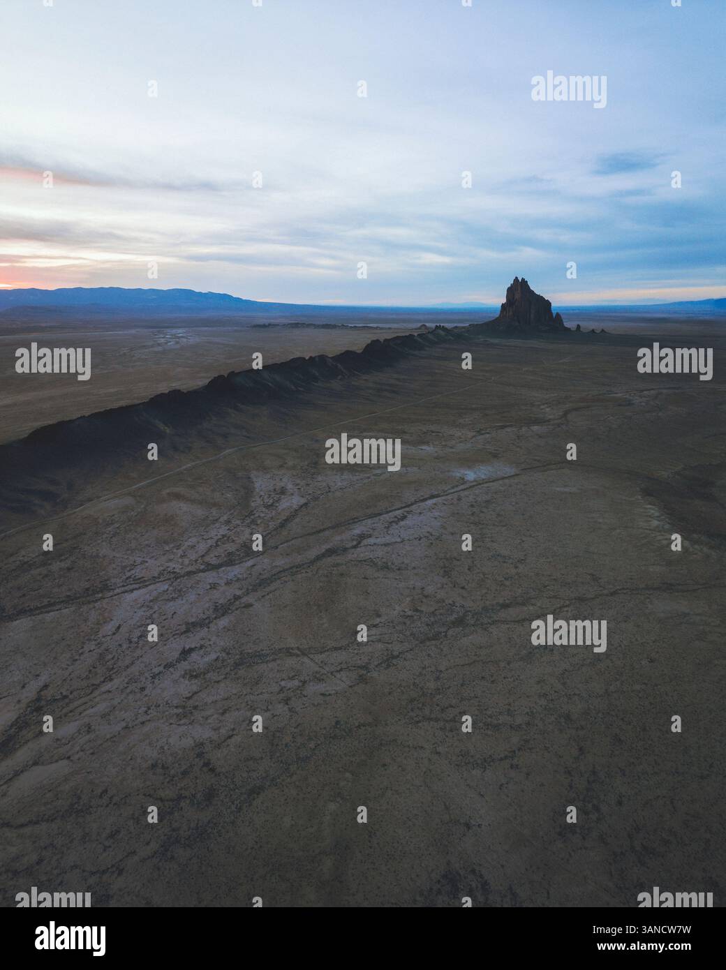 Aerial view of the famous monadnock Shiprock at sunset, Navajo Nation ...