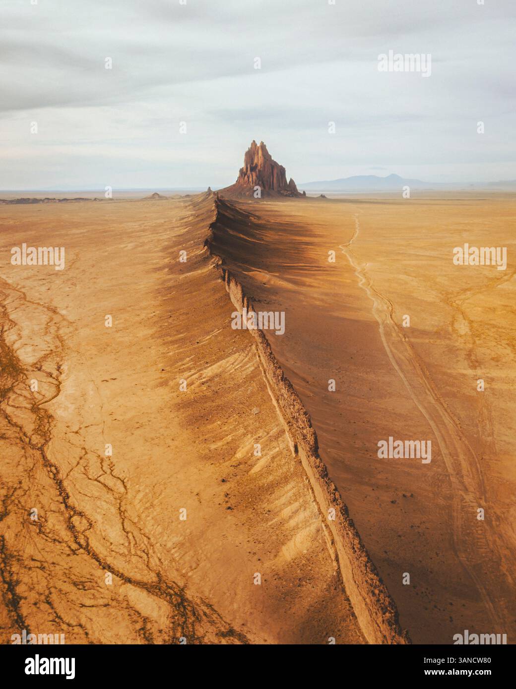 Aerial view of the famous monadnock Shiprock at sunset, Navajo Nation ...