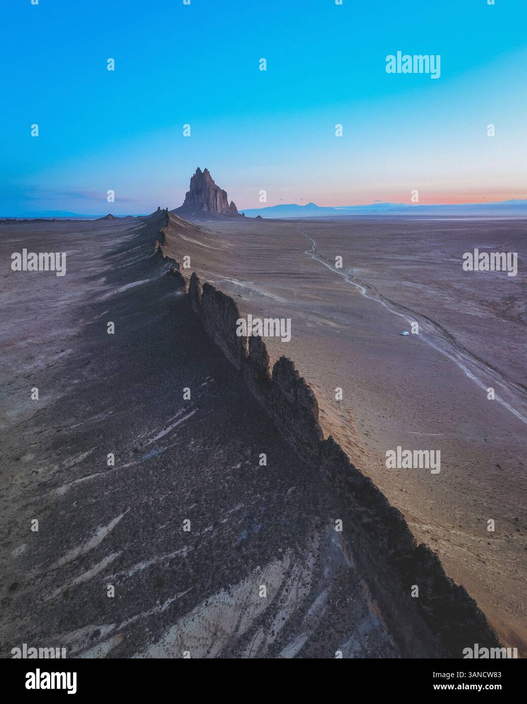 Aerial view of the famous monadnock Shiprock at sunrise, Navajo Nation ...