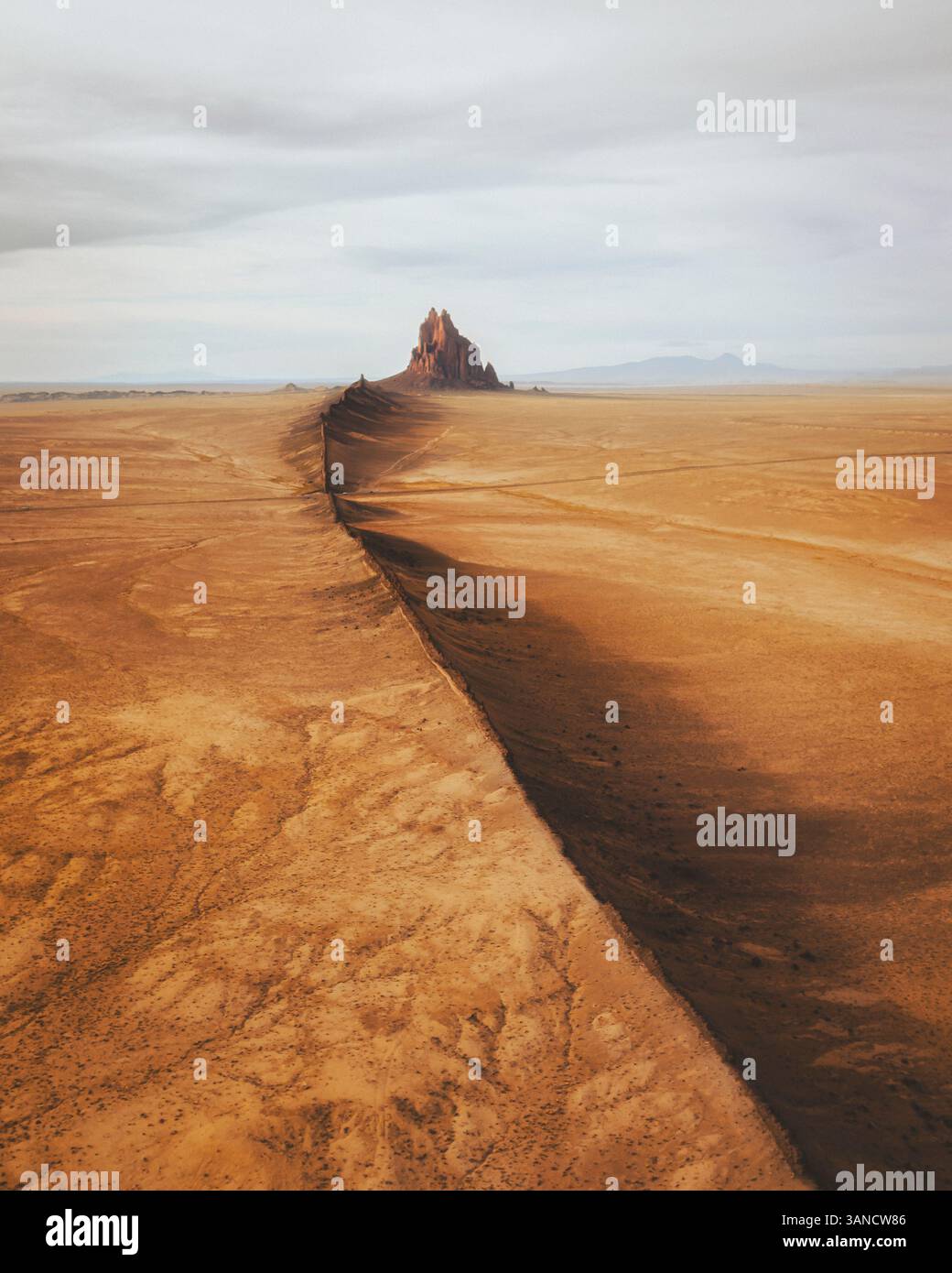 Aerial view of the famous monadnock Shiprock at sunset, Navajo Nation ...