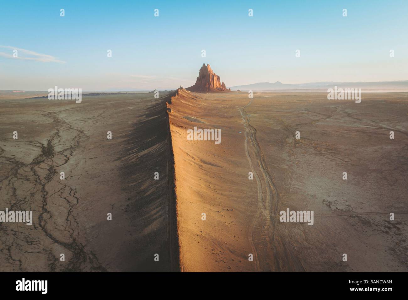 Aerial view of the famous monadnock Shiprock at sunrise, Navajo Nation ...