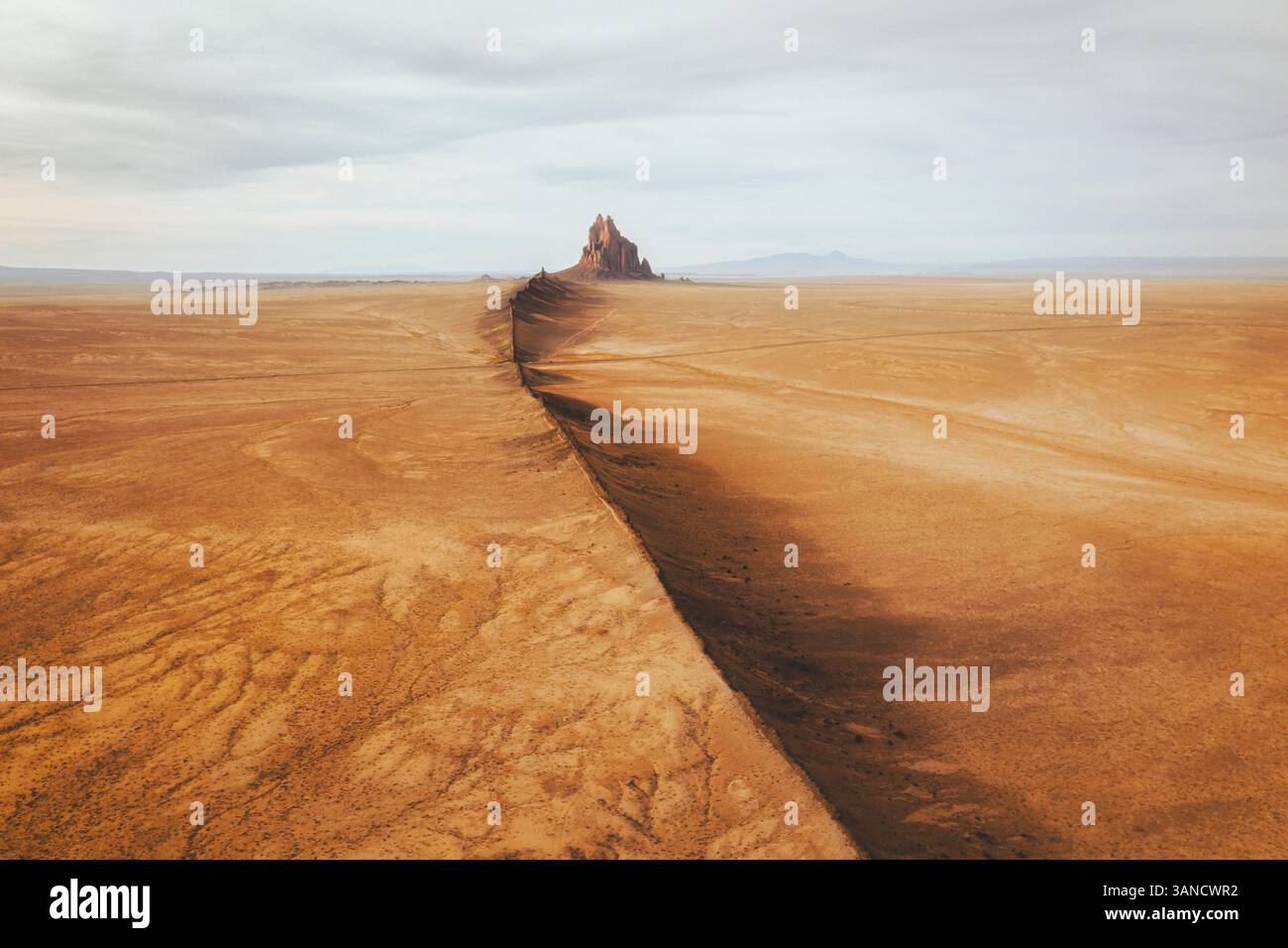 Aerial view of the famous monadnock Shiprock at sunset, Navajo Nation ...