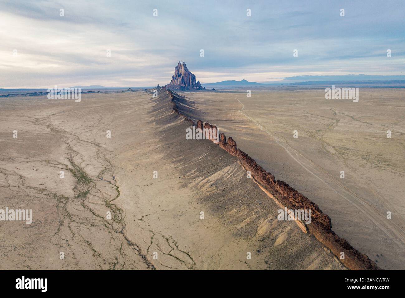 Aerial view of the famous monadnock Shiprock at sunset, Navajo Nation ...
