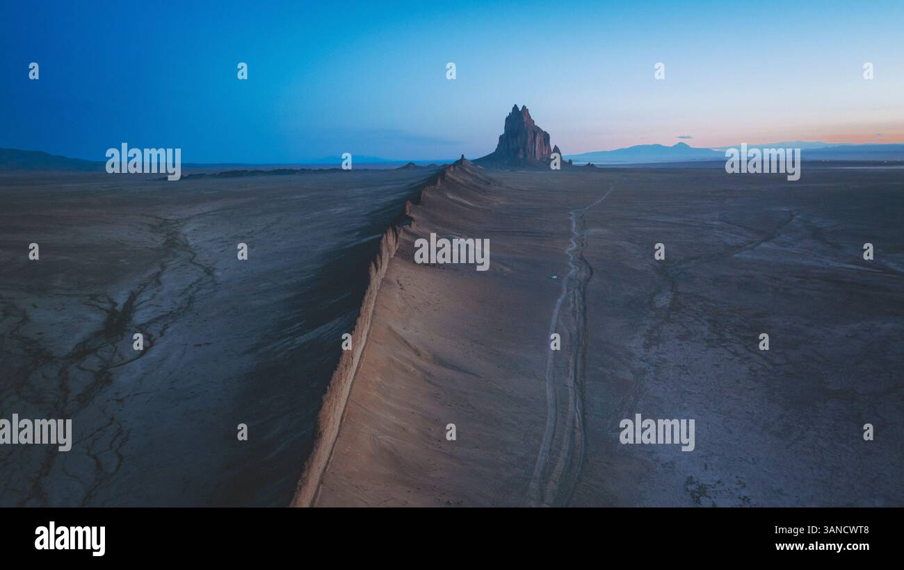 Aerial view of the famous monadnock Shiprock at sunrise, Navajo Nation ...