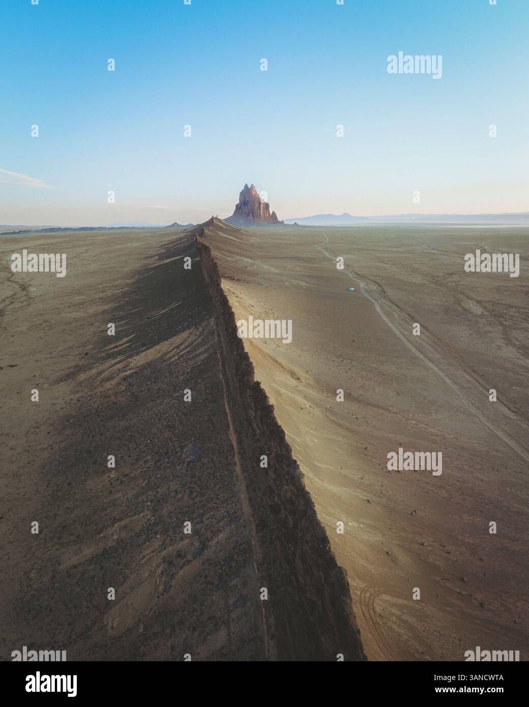 Aerial view of the famous monadnock Shiprock at sunrise, Navajo Nation ...