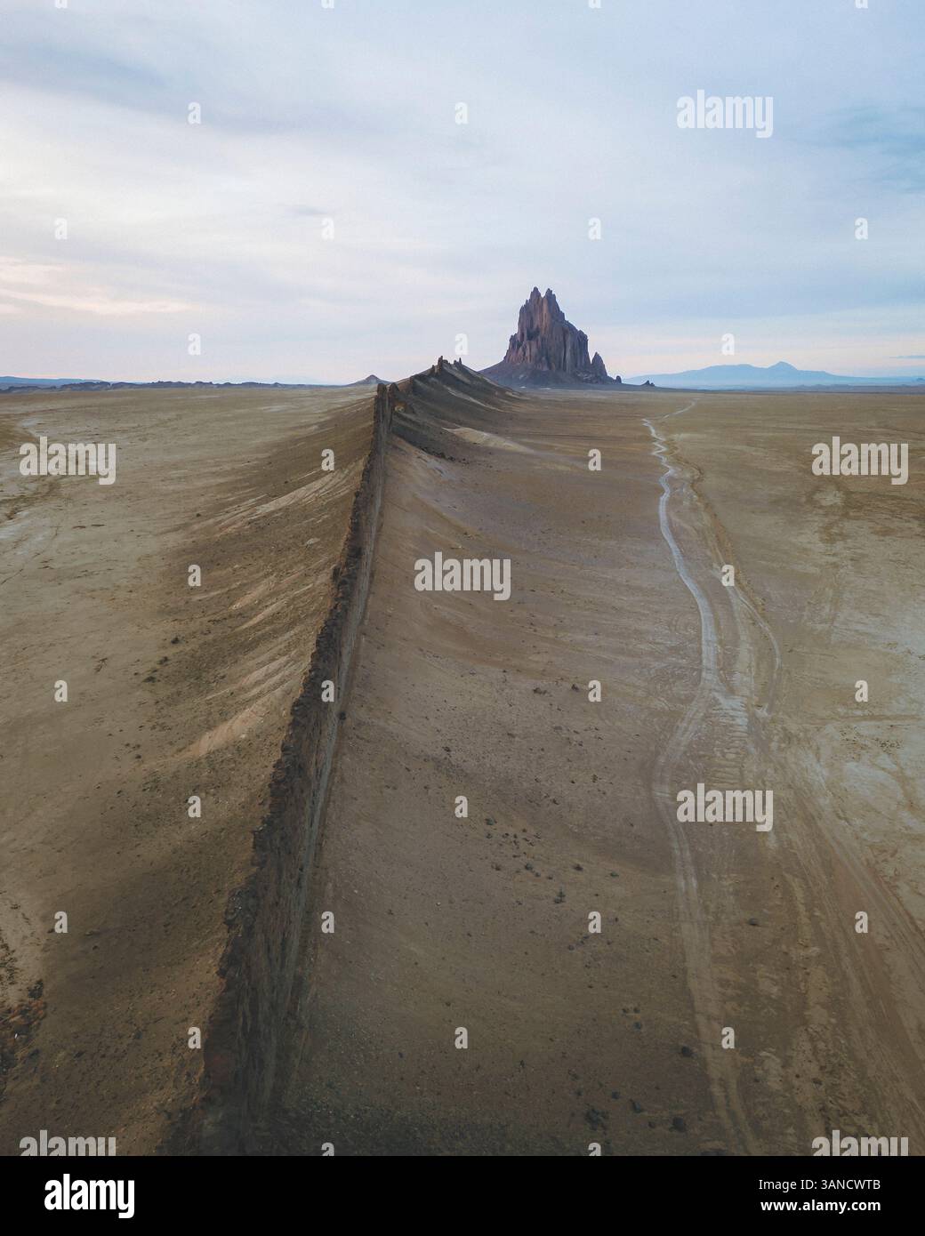 Aerial view of the famous monadnock Shiprock at sunset, Navajo Nation ...