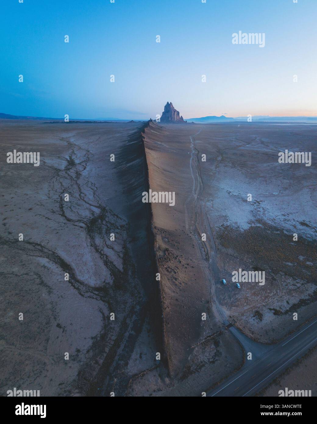 Aerial view of the famous monadnock Shiprock at sunrise, Navajo Nation ...