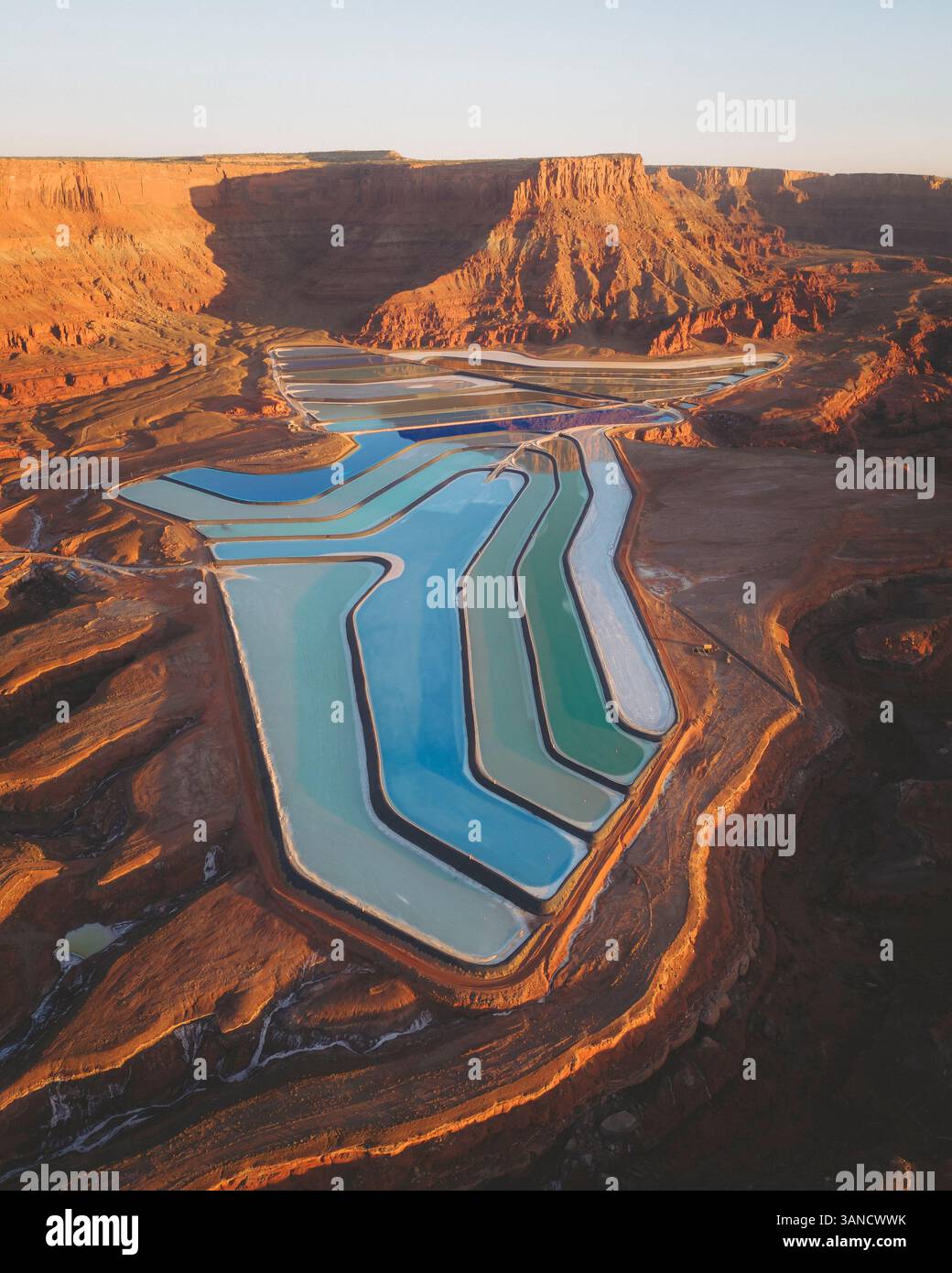 Aerial view of colorful Potash Ponds, near Moab, Utah, United States ...