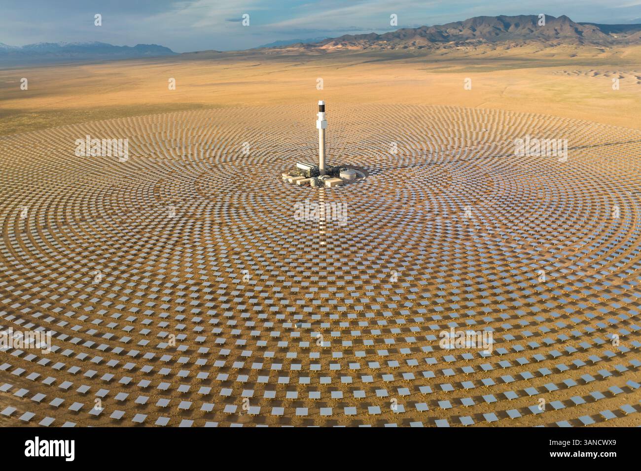 Aerial view of a solar thermal power plant, near Tonopah, Nevada ...