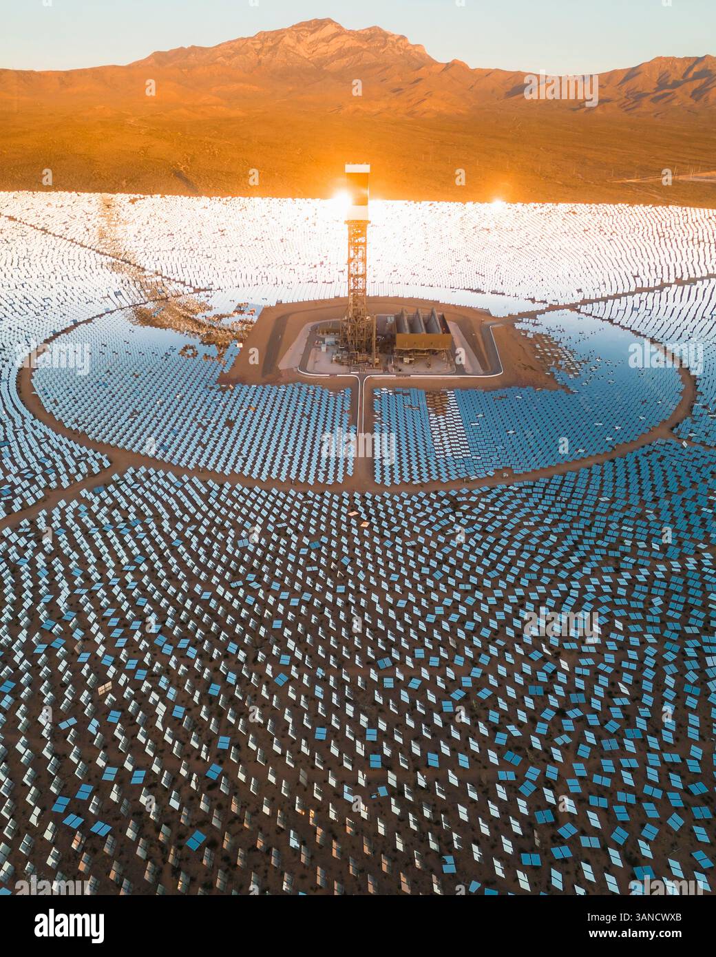 Aerial view of a concentrated solar thermal plant, Mojave Desert ...