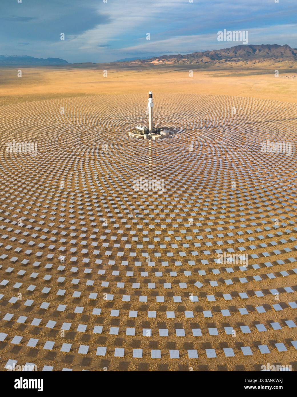 Aerial view of a solar thermal power plant, near Tonopah, Nevada ...