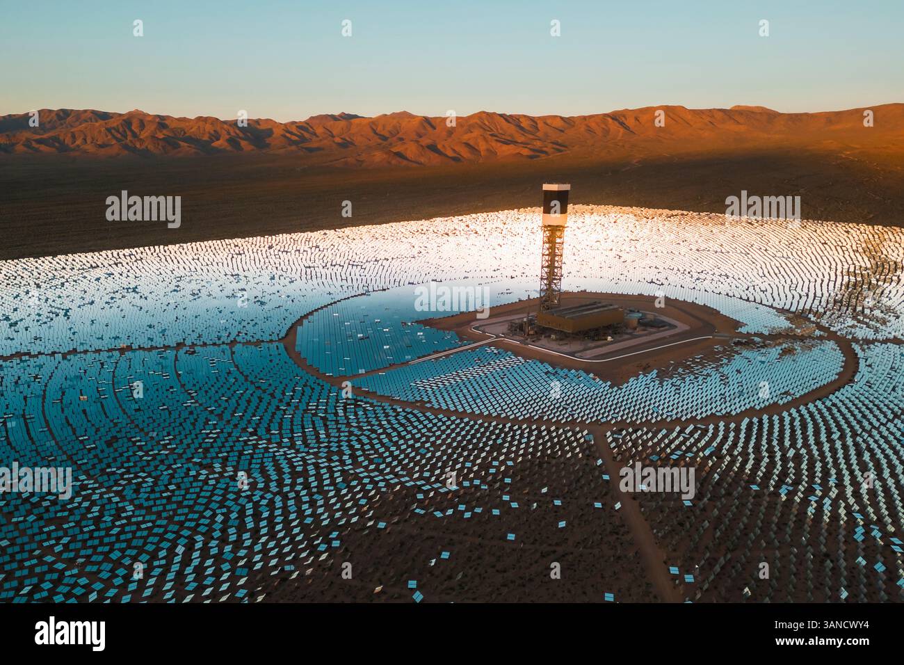 Aerial view of a concentrated solar thermal plant, Mojave Desert ...