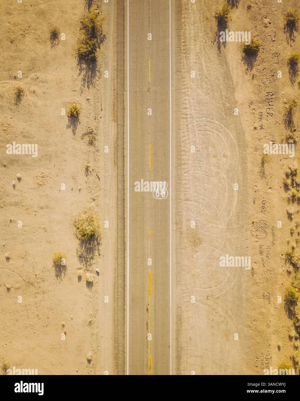 Aerial view of famous Historical Route 66, California, San Bernardino ...