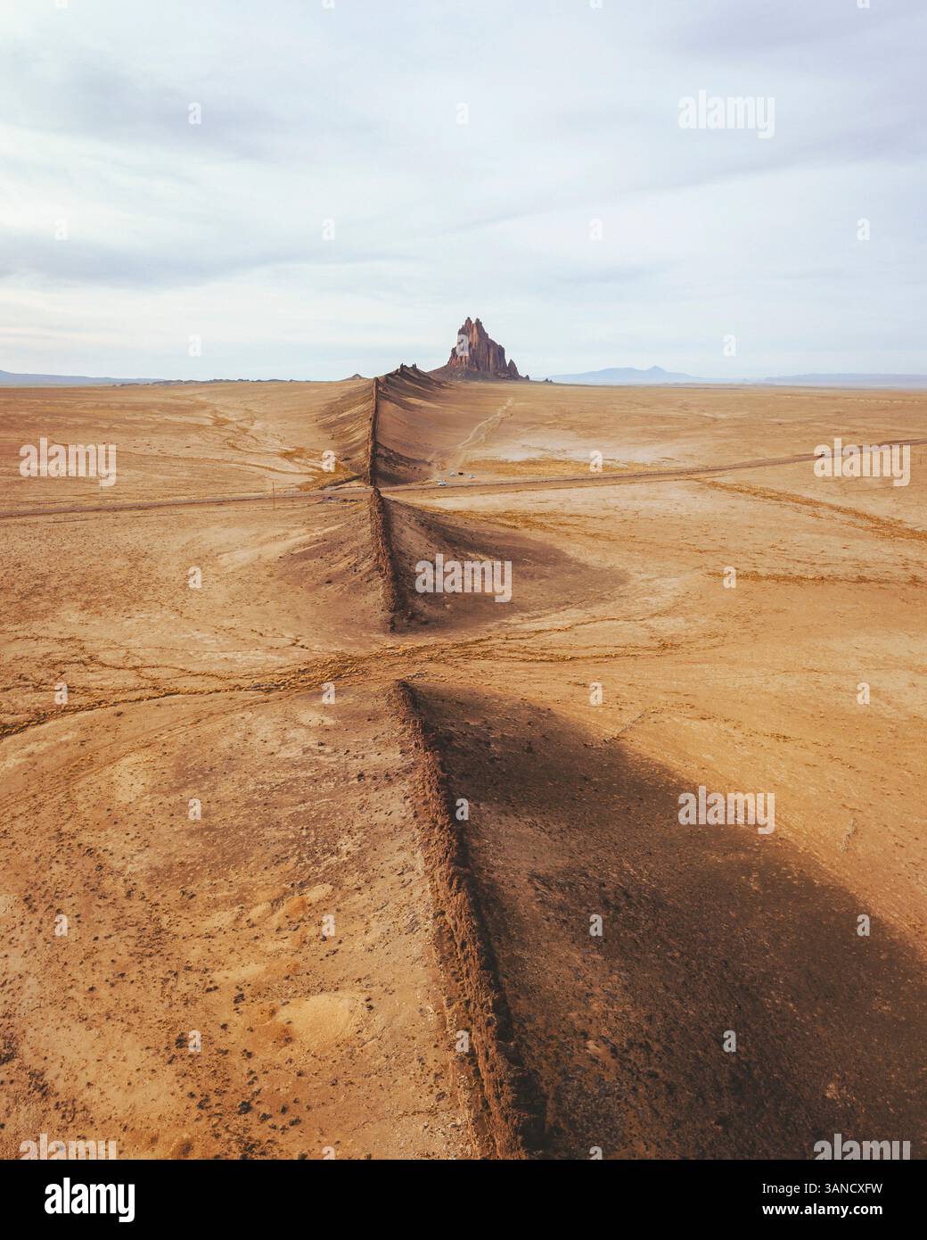 Aerial view of the famous monadnock Shiprock at sunset, Navajo Nation ...