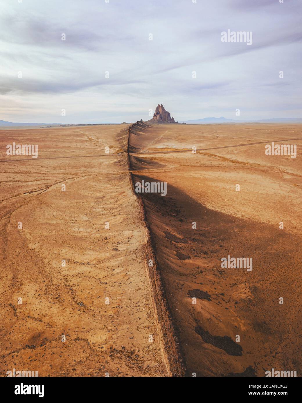 Aerial view of the famous monadnock Shiprock at sunset, Navajo Nation ...