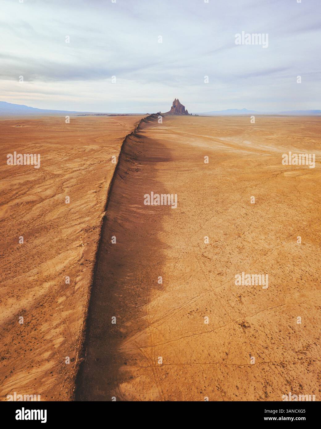 Aerial view of the famous monadnock Shiprock at sunset, Navajo Nation ...