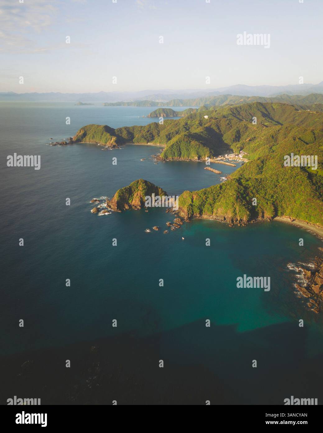 Aerial view of the coastal Yokonami Nature Park, Kochi, Shikoku, Japan ...