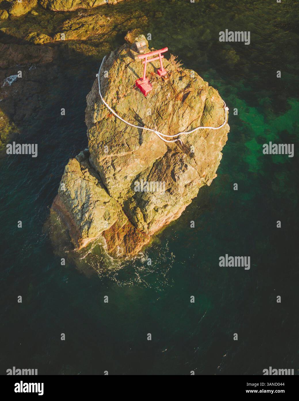 Aerial view of the Tsunakakeiwa Rock Mishima Shrine, Ehime, Shikoku ...
