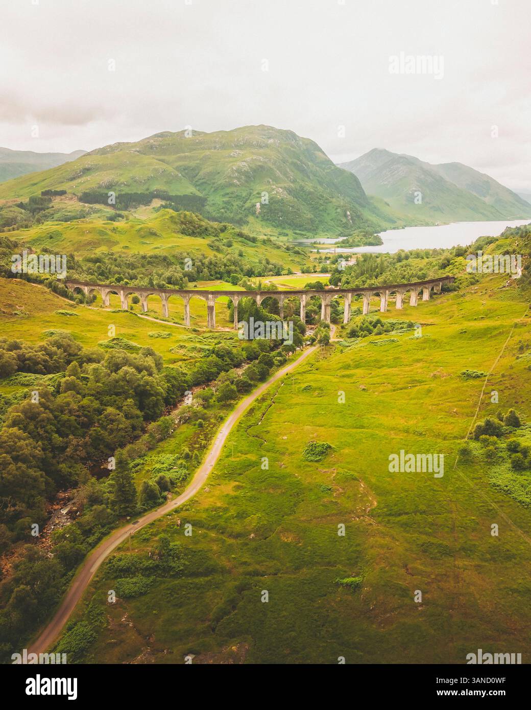 Aerial view of Glenfinnan Viaduct, Scottish Highlands, Scotland, United ...