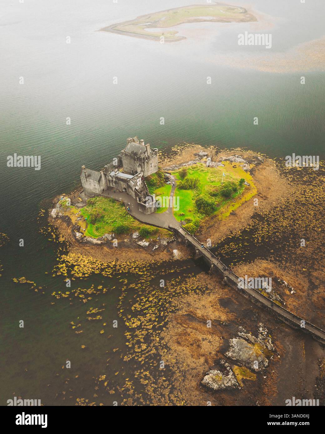 Aerial view of Eilean Donan Castle, Scottish Highlands, Scotland ...