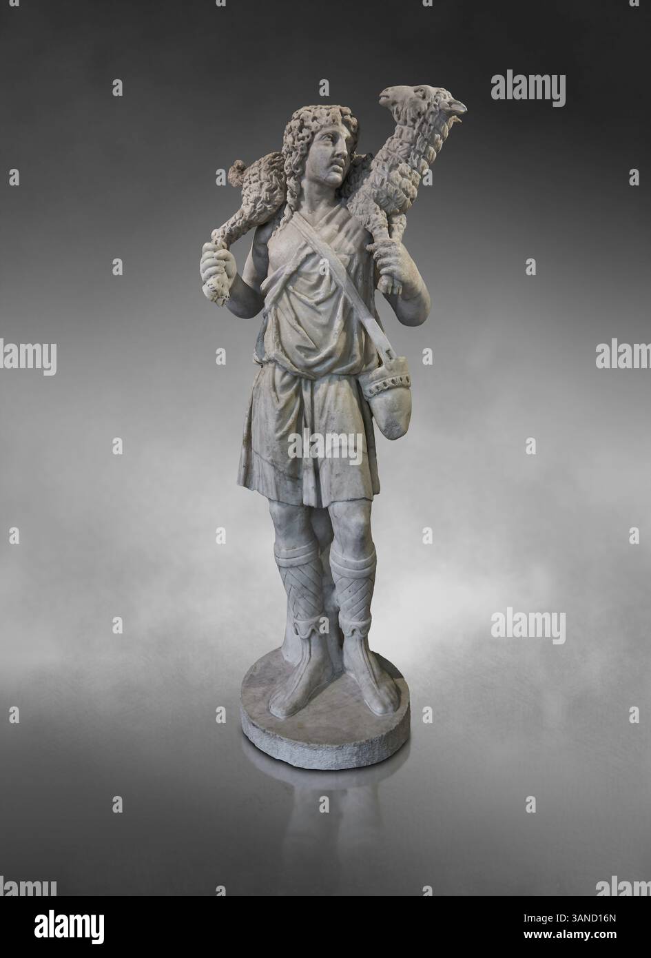 Roman statuette of "Good Shepherd", originally a relief from the front ...