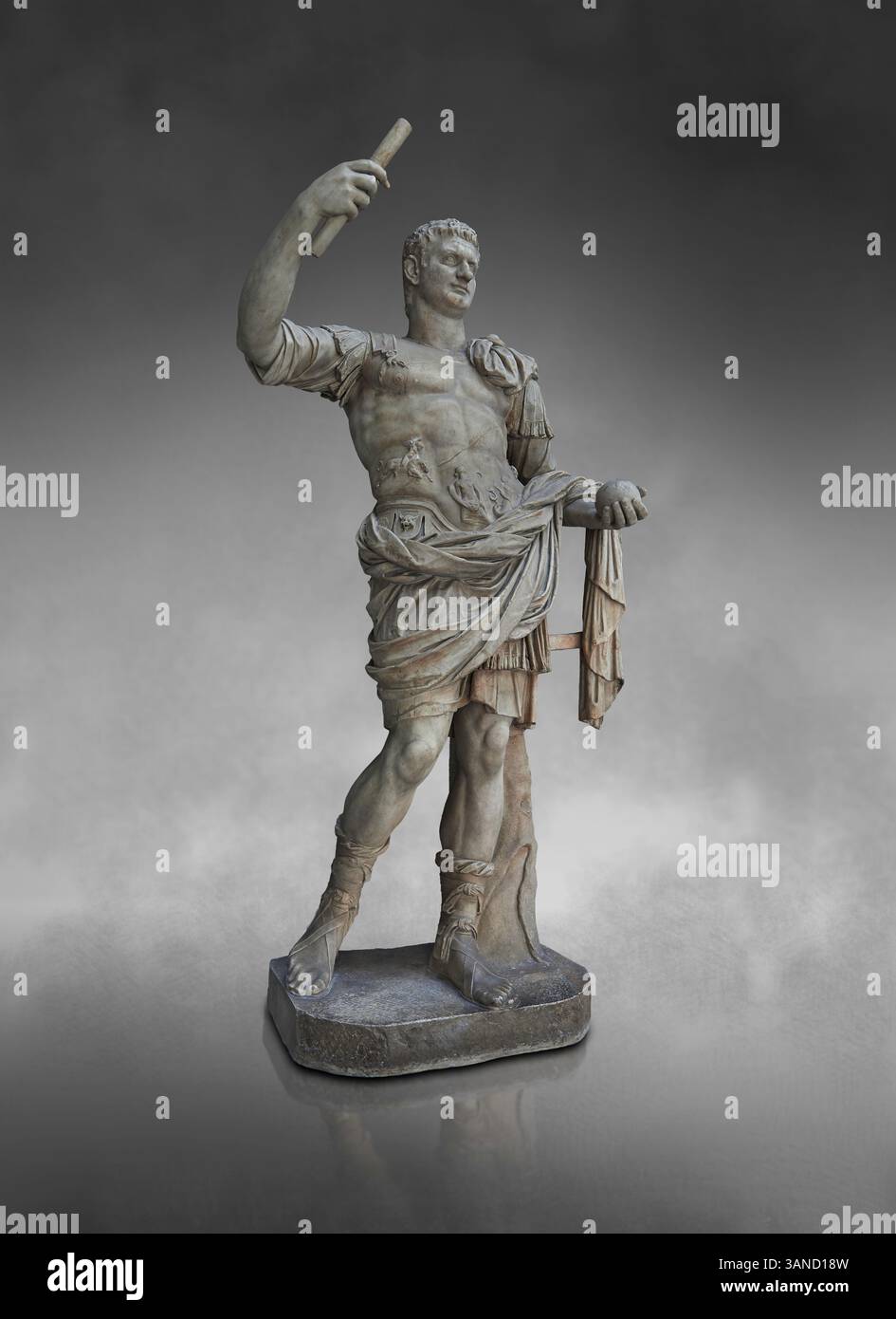 Roman statue of Emperor Domitian, 81 - 96 AD. Domitian is depicted in ...