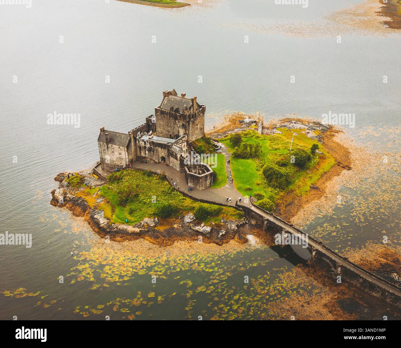 Aerial view of Eilean Donan Castle, Scottish Highlands, Scotland ...