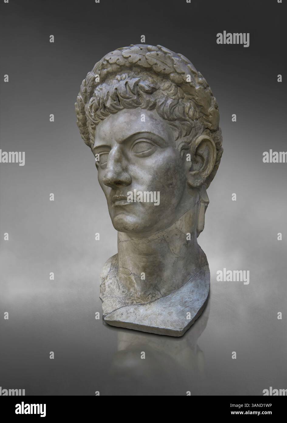 Roman portrait of Emperor Claudius, depicted wearing a civil crown, a ...