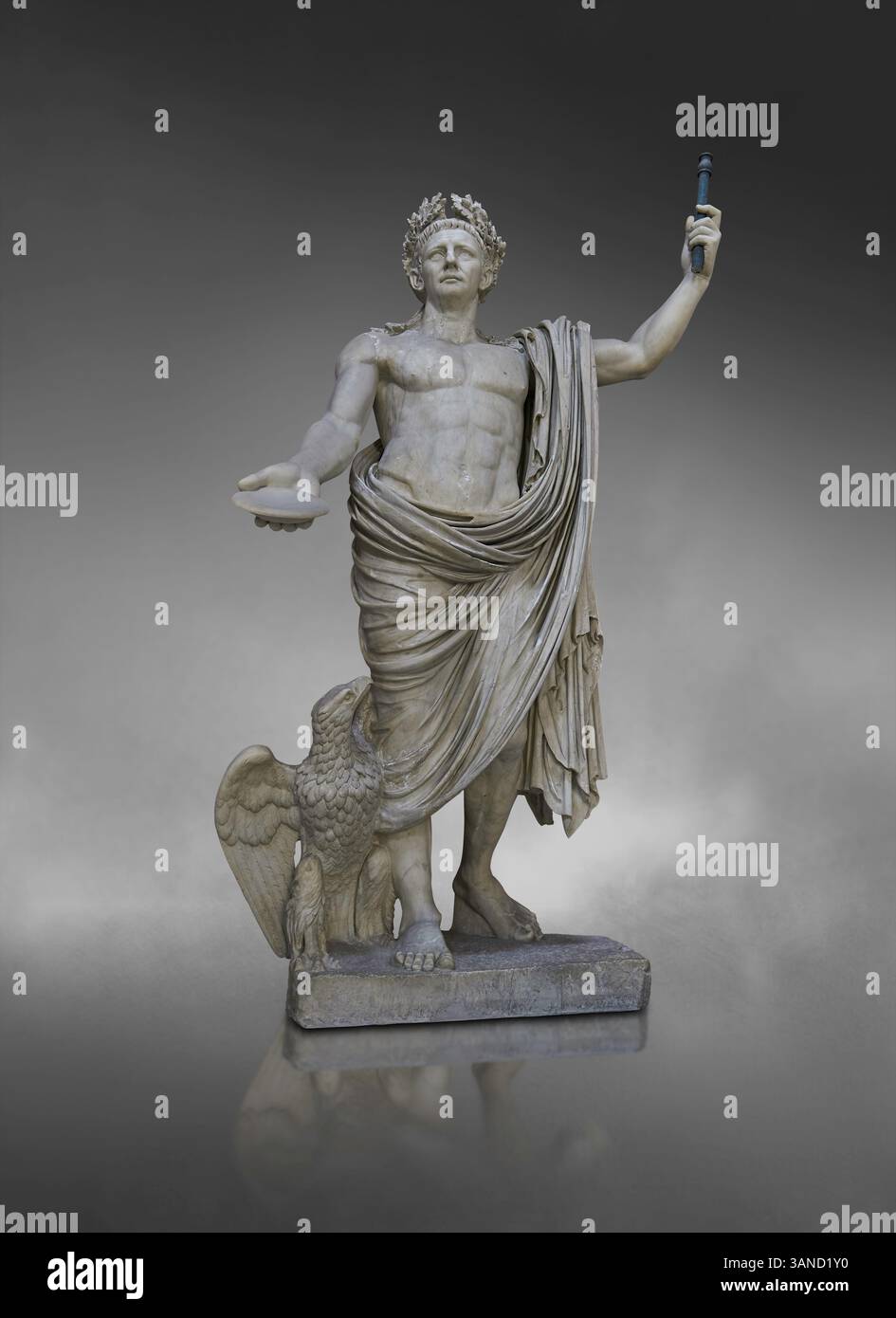 Roman statue of Emperor Claudius depicted as Jupiter wearing a civil ...