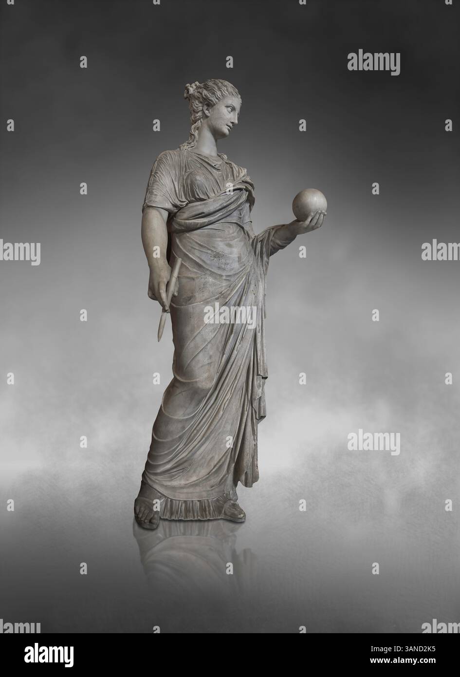 Roman statue of the goddess Urania, muse of astronomy. 2nd century AD. Hall of Muses, Museo Pio ...