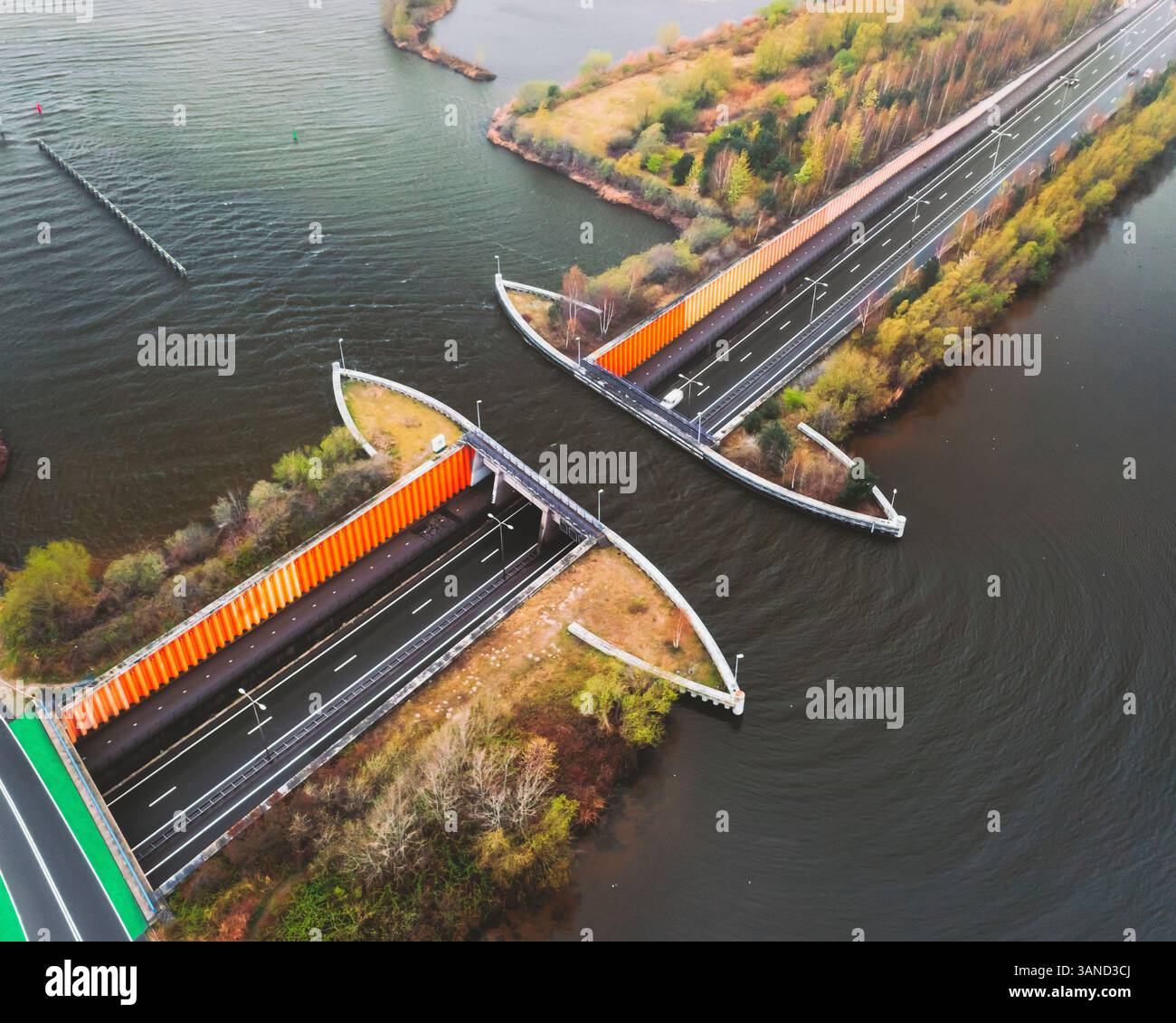 Aerial view of the Veluwemeer Aqueduct Water Bridge, Harderwijk, the ...