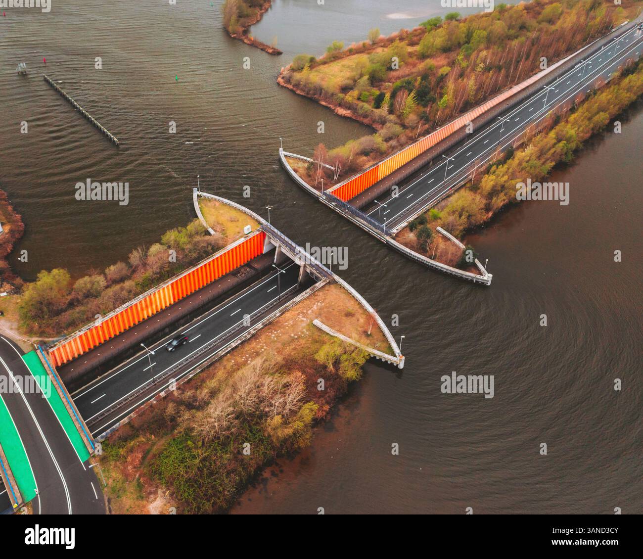 Aerial view of the Veluwemeer Aqueduct Water Bridge, Harderwijk, the ...