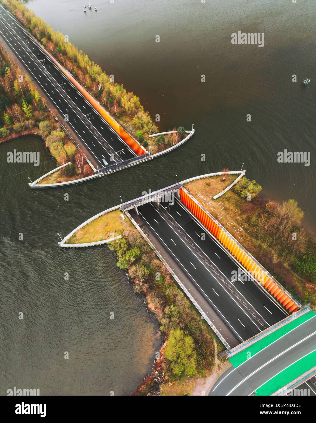 Aerial view of the Veluwemeer Aqueduct Water Bridge, Harderwijk, the ...