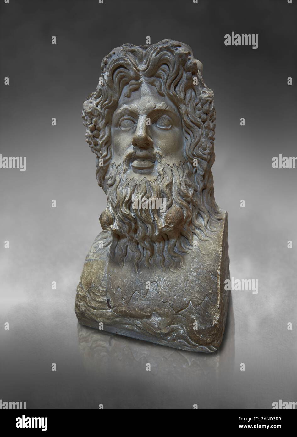 Roman herm of a marine divinity (possibly Oceanus ) with thick hair ...