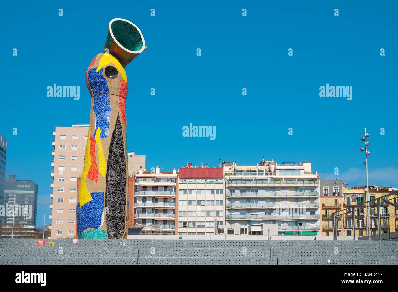 Barcelona, Spain - March 28, 2025: The colorful sculpture Dona i Ocell ...