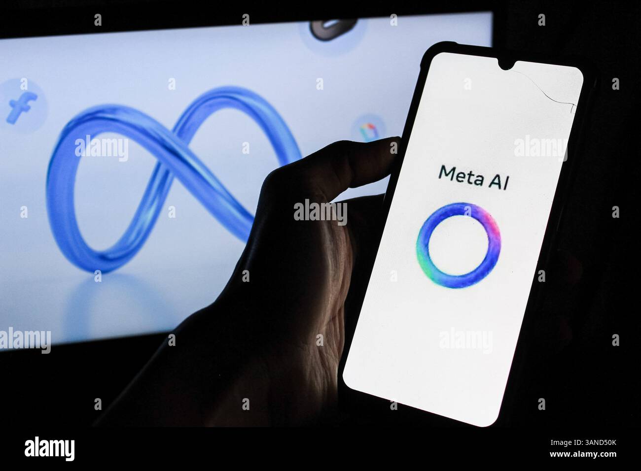 In this photo illustration, Meta AI logo is seen displayed on a smartphone screen with Cyber ...