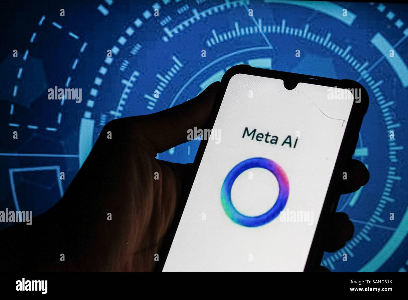 In this photo illustration, Meta AI logo is seen displayed on a smartphone screen with Cyber ...