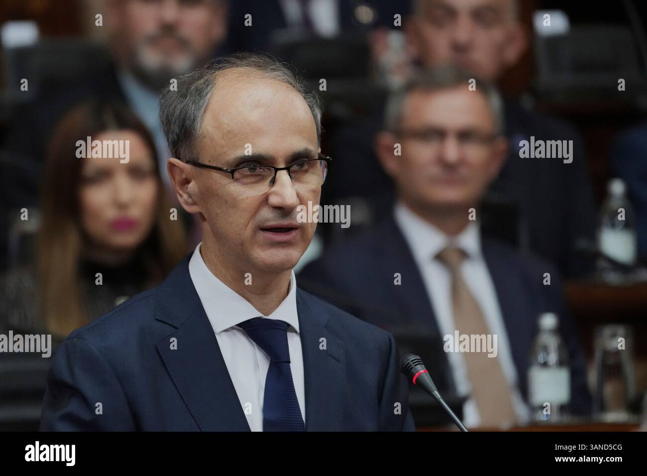 Serbia's Prime Minister designate Djuro Macut presents a plan for the ...