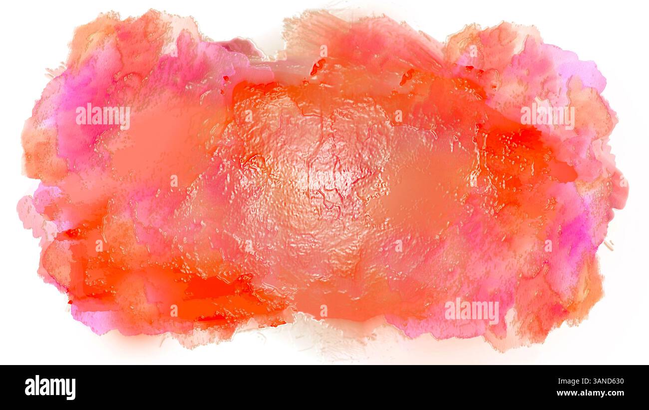 Pink and orange watercolor paint creates a textured, artistic ...