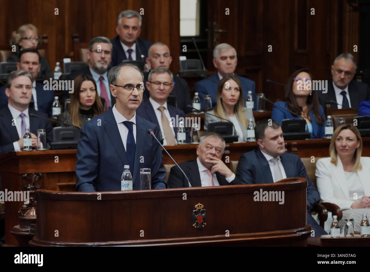 Serbia's Prime Minister designate Djuro Macut presents a plan for the ...