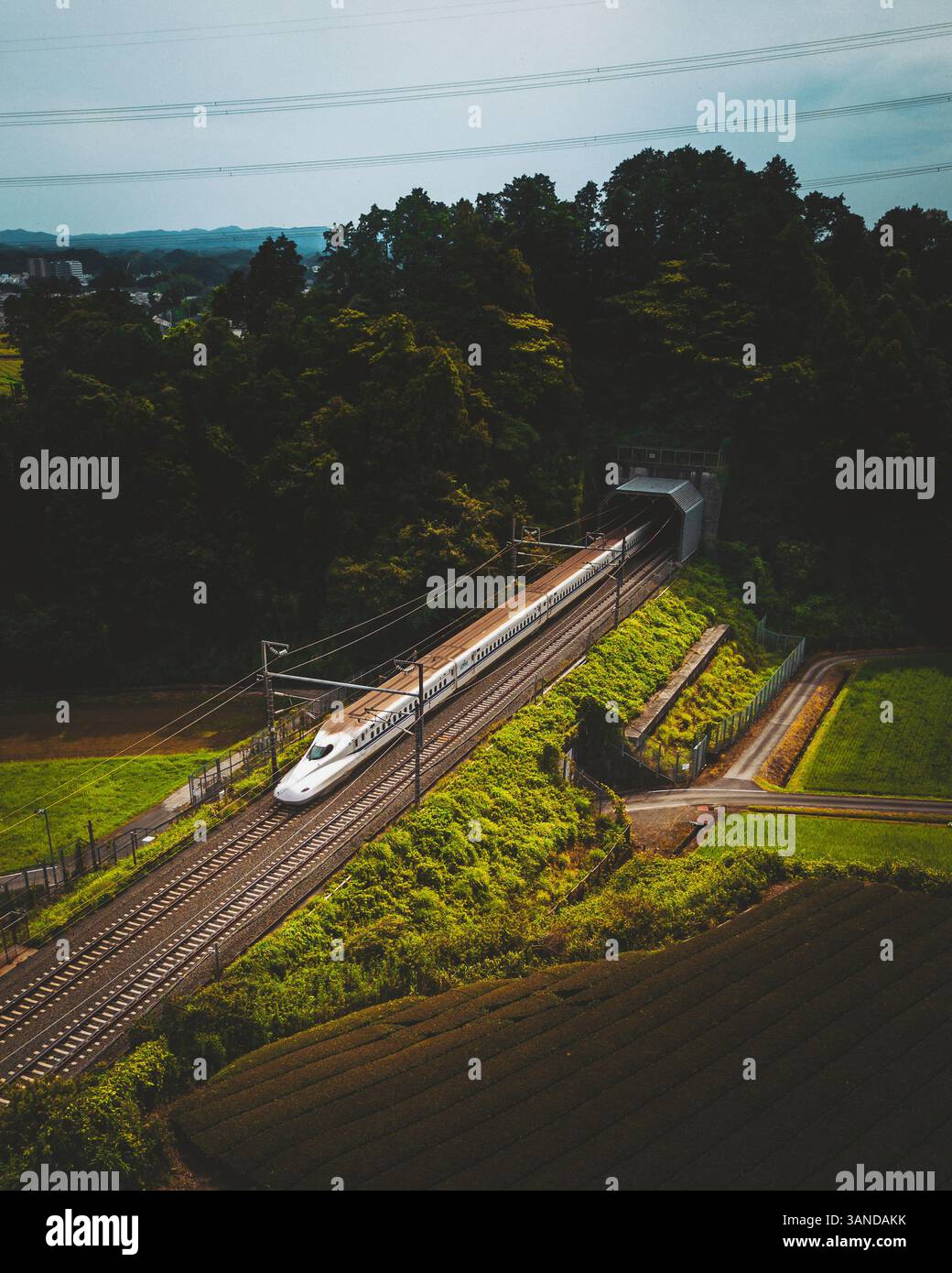 Aerial view of a Shinkansen train on a railroad in Japan Stock Photo ...