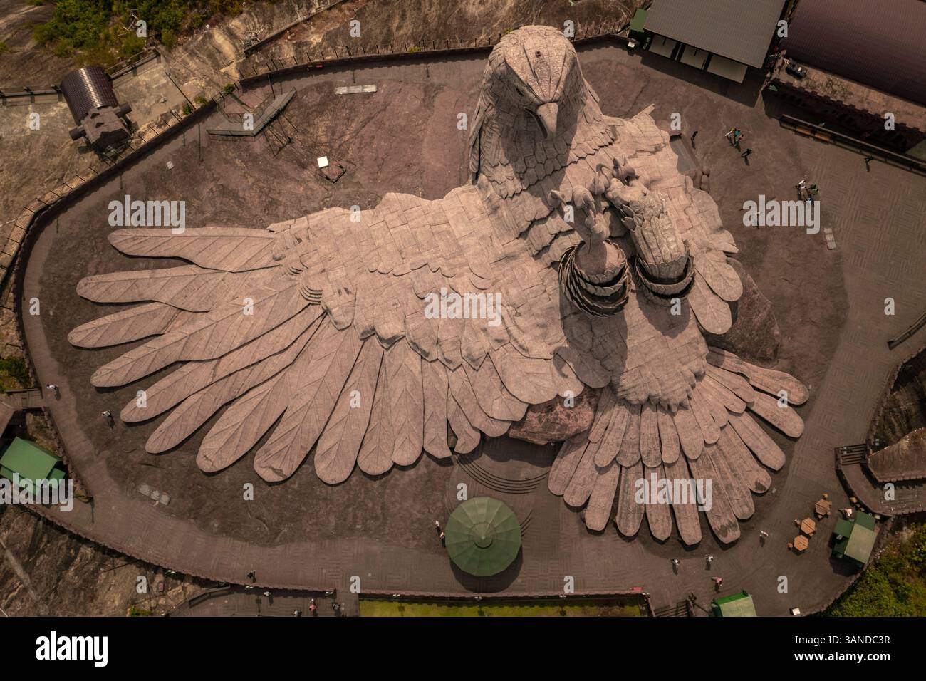 Aerial view of Jatayu Rock, an eagle shaped statue on the hill top ...
