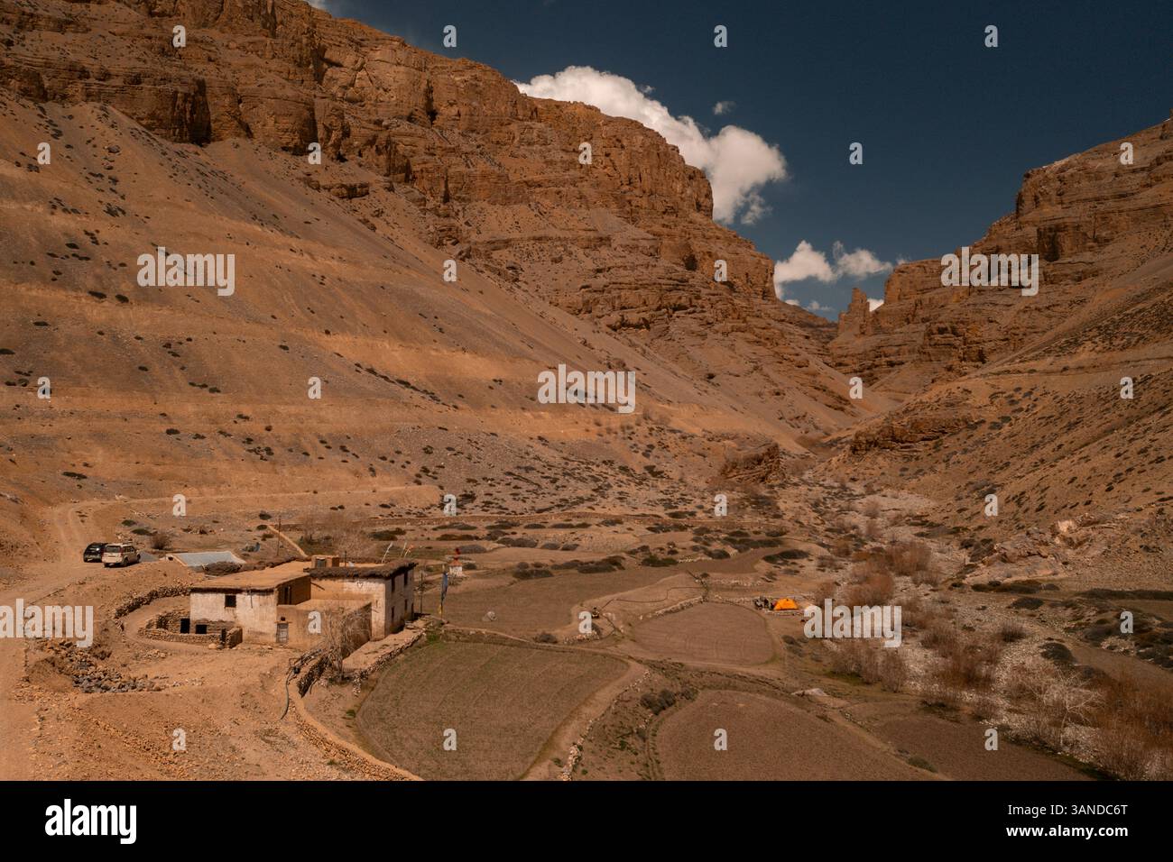Aerial view of Kakti Village, a small village in Spiti Valley, Kaza ...