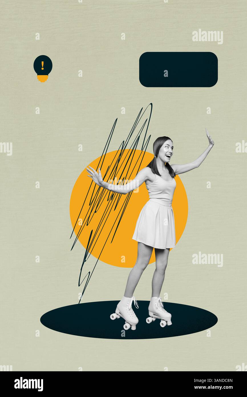 Poster trend collage of person stand on khaki background with square ...