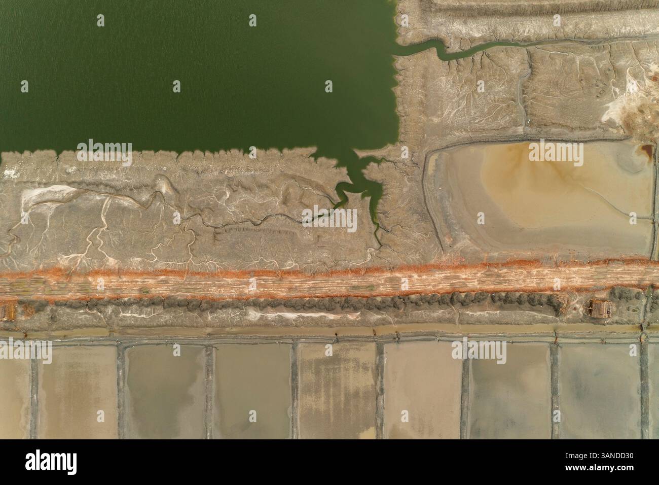 Aerial view of Sambhar Bhagat Singh Salt Pan, coloured salt lake in ...