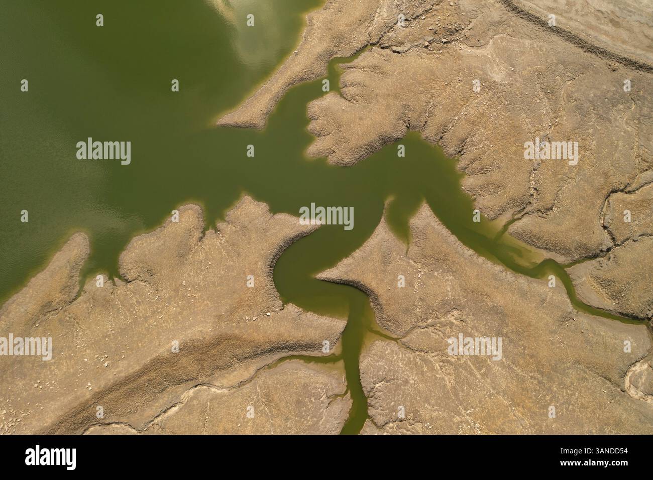 Aerial view of Sambhar Bhagat Singh Salt Pan, coloured salt lake in ...
