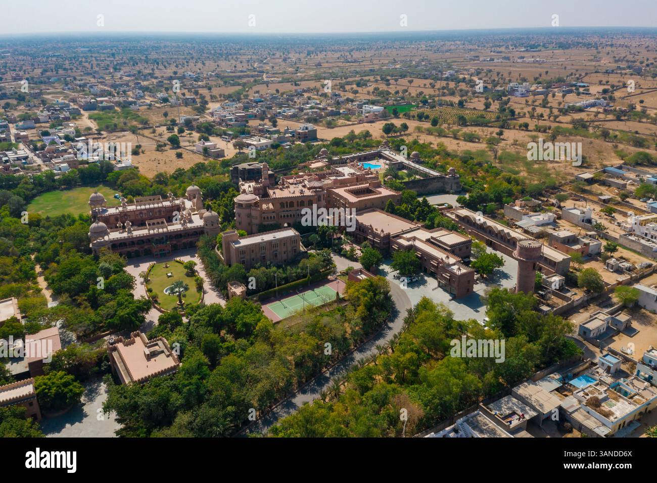 Aerial view of a luxury hotel and resort in Khimsar township, Kheenvsar ...