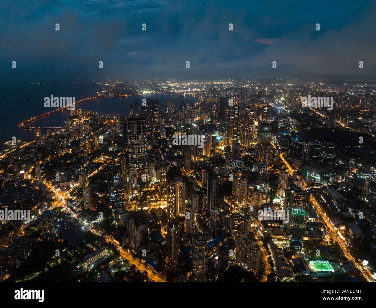 Aerial View of Mumbai City in the night on the coast, Mahalakshmi ...