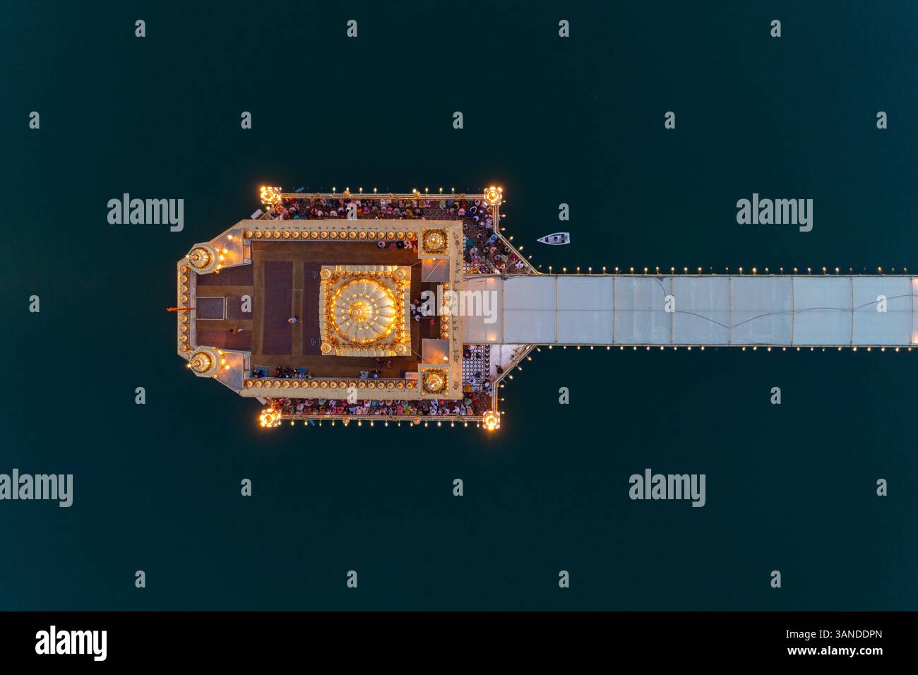 Aerial view of the Sri Harmandir Sahib, a Sikh pilgrimage site in Katra ...